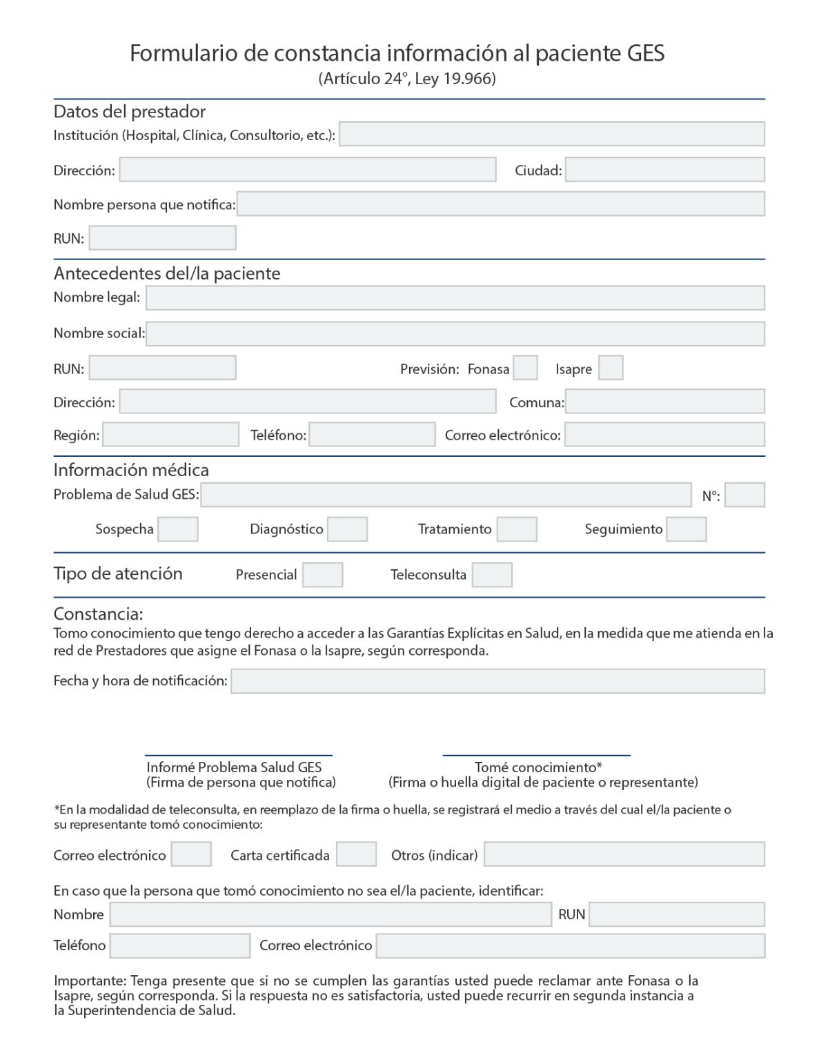 Nuevo formulario GES - Nicemed